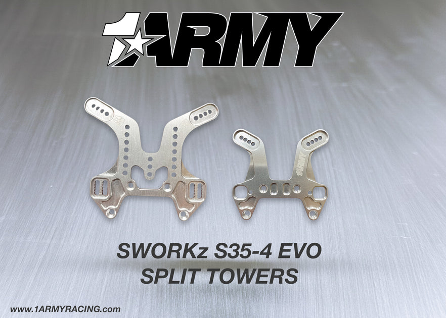 1ARMY Split Shock Towers for the SWORKz S35-4 EVO | 1Armyracing.com